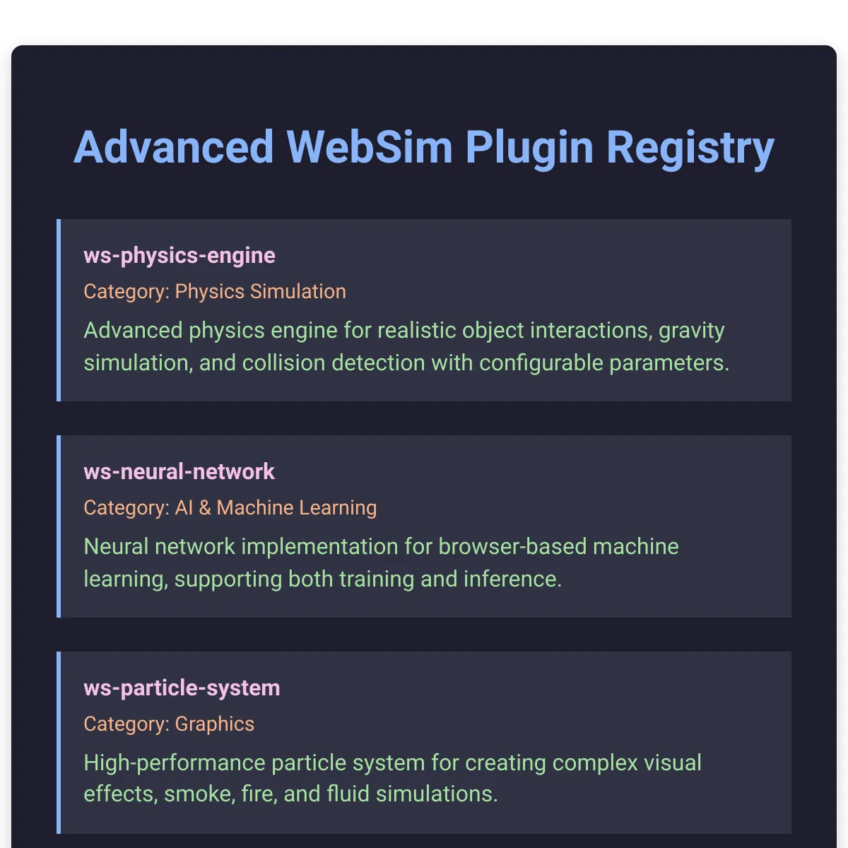 Advanced WebSim Plugin Registry