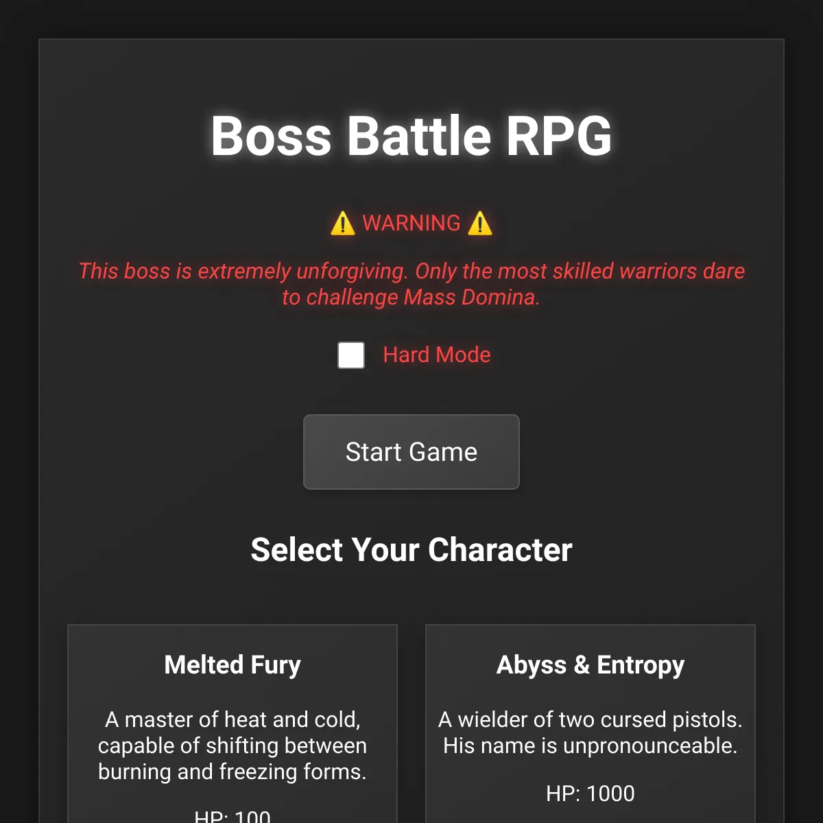 Mass Domina - Interactive Battle Page