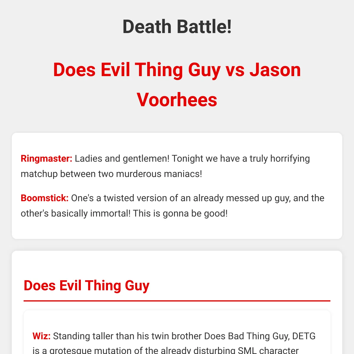 Death Battle AI - Does Evil Thing Guy vs Jason Voorhees