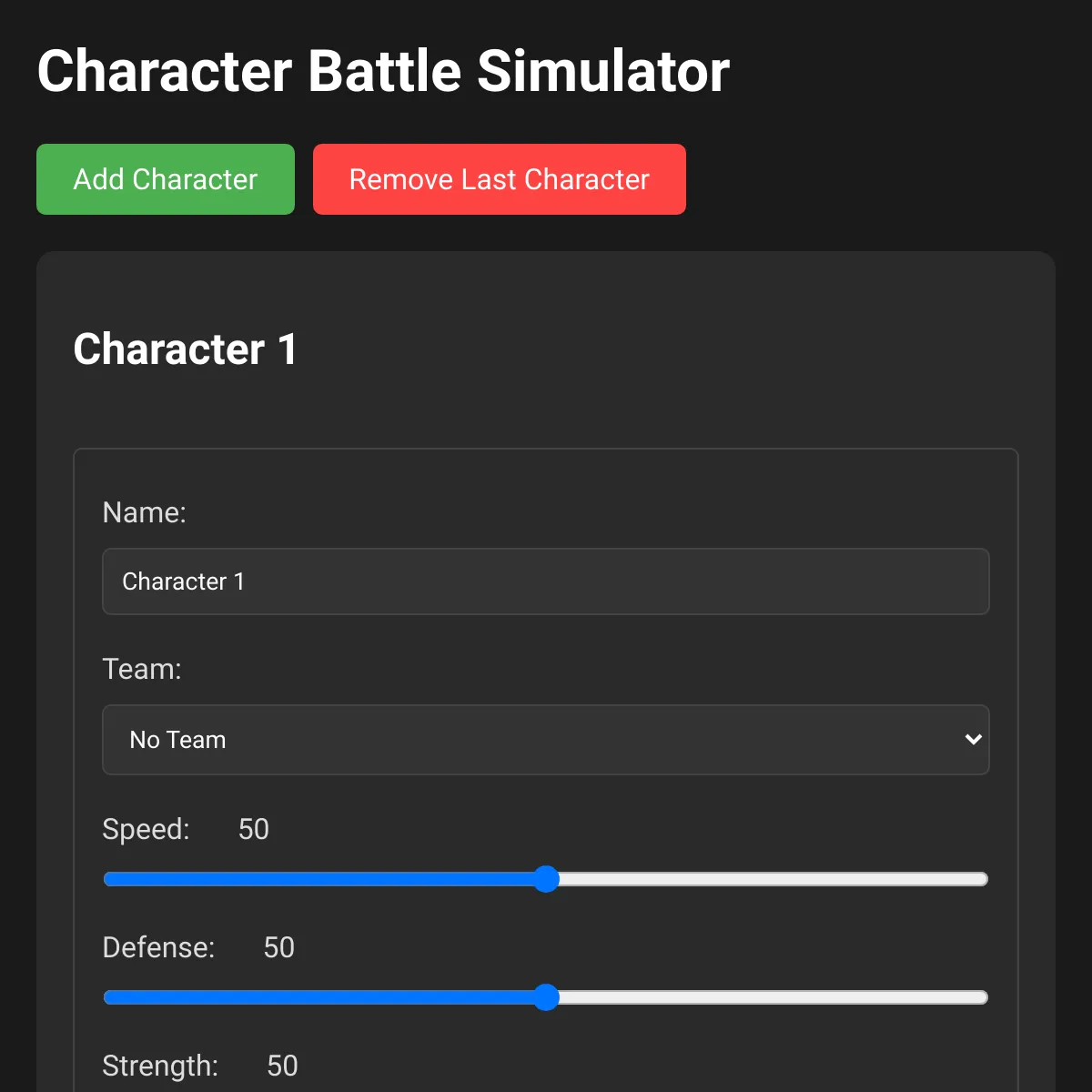 Character Battle Simulator