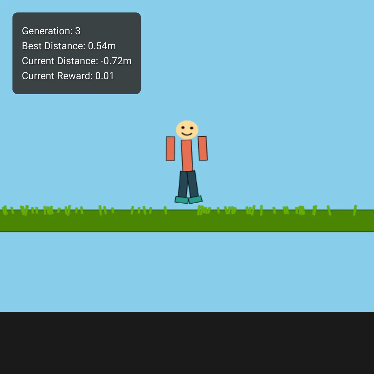 ai stick figure deep reinforcement training test.