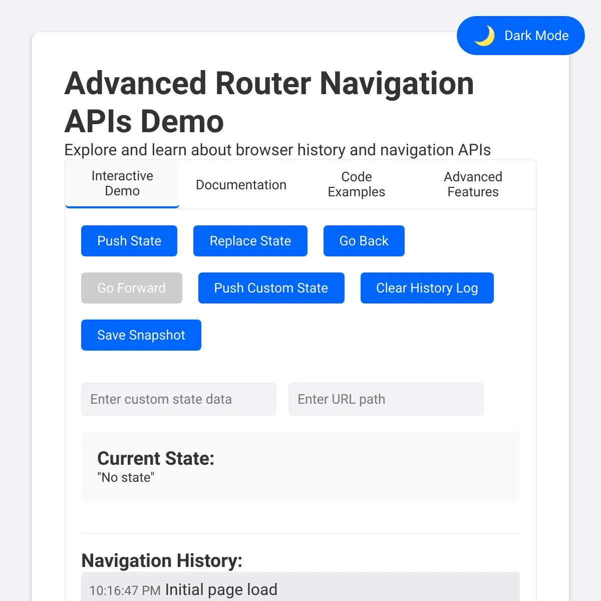 Router Navigation APIs Demo