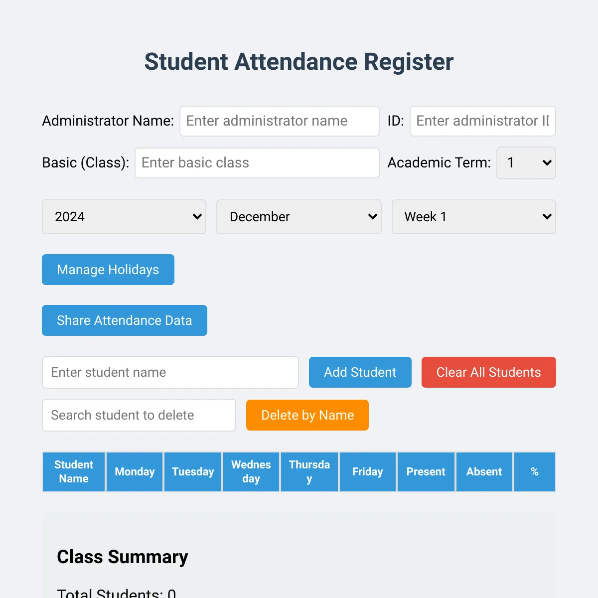 Student Attendance Register s