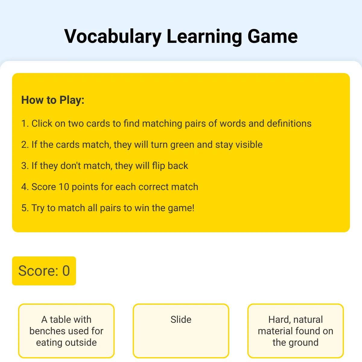 EFL Vocabulary Learning Game