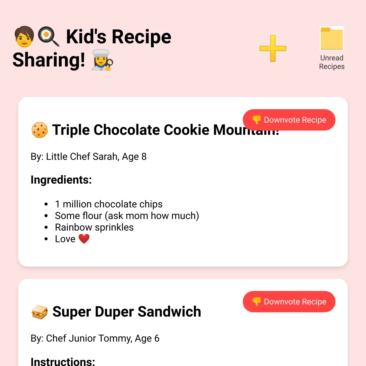 Kids Recipe Sharing & Rating
