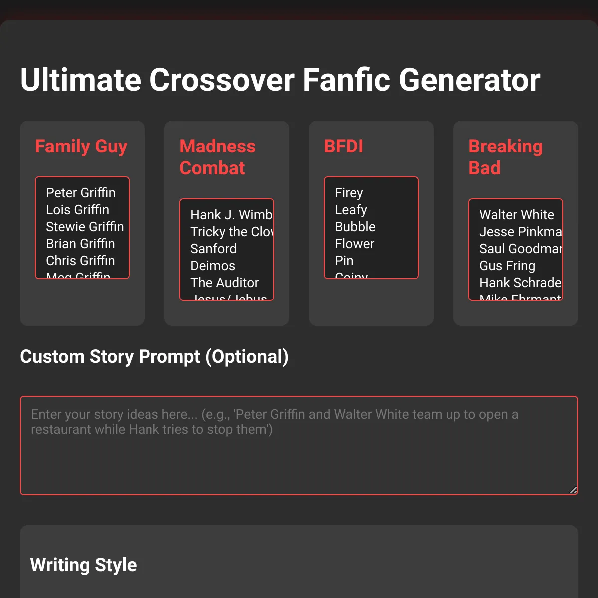 Crossover Fanfic Generator