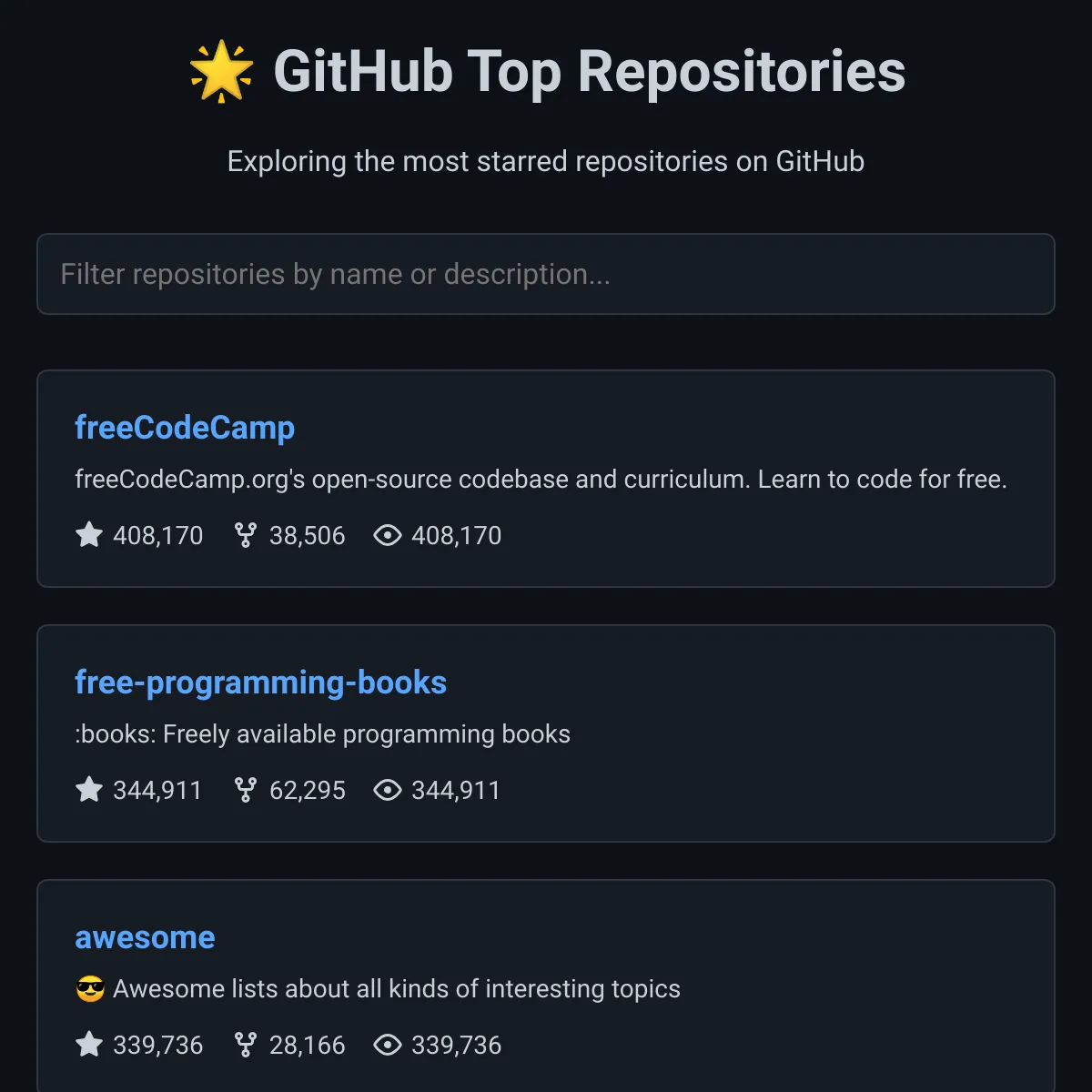 GitHub Top Repositories Explorer