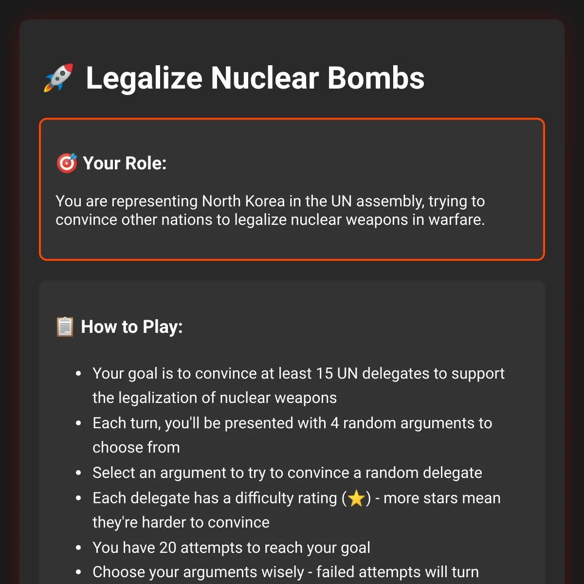 Legalize Nuclear Bombs - UN Diplomacy Simulator
