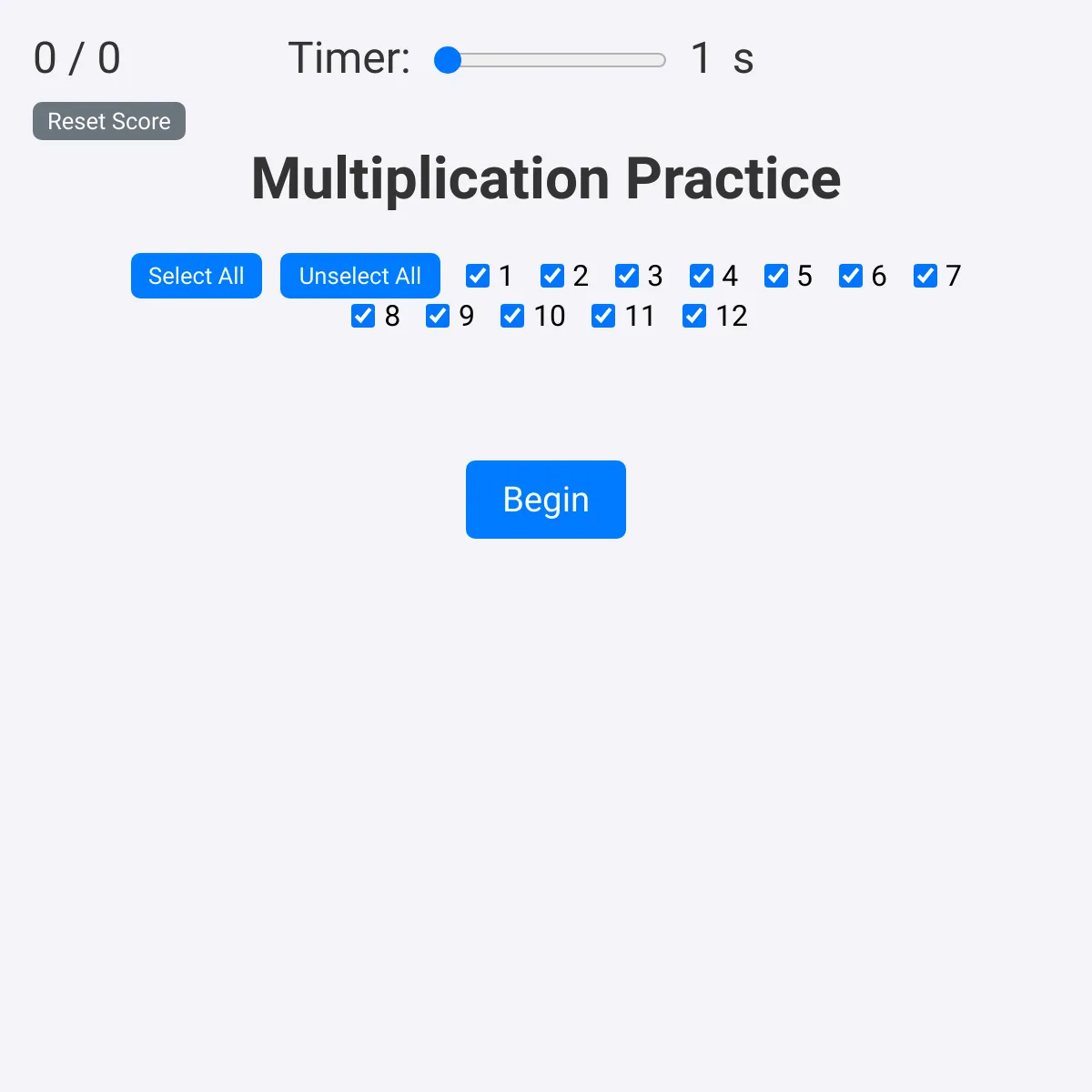 Math Fact Practice: Multiplication