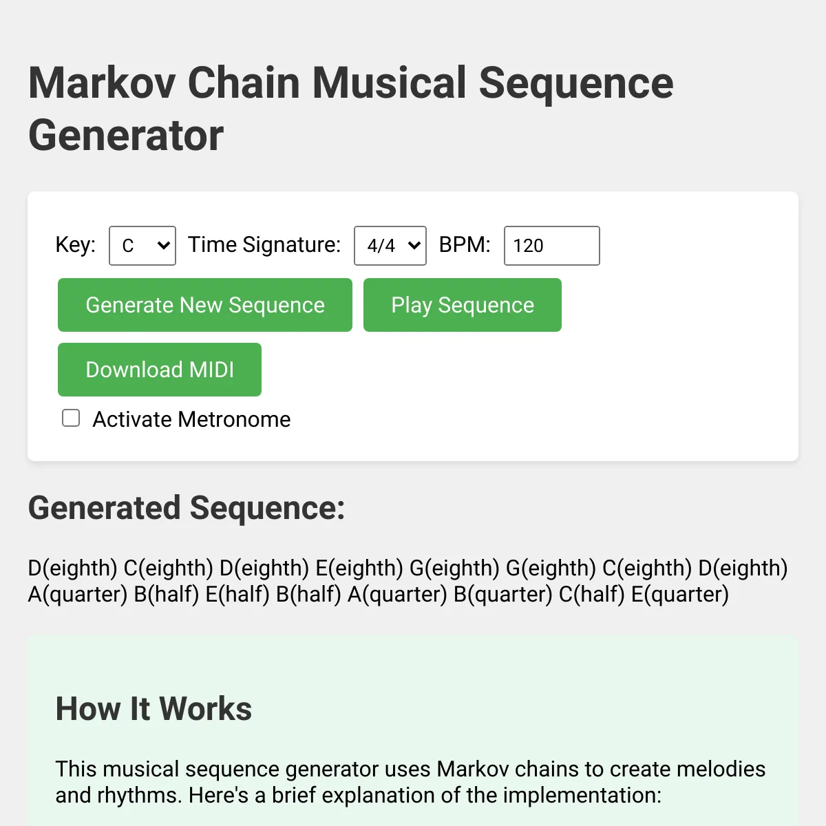 Markov Chain Musical Sequence Generator