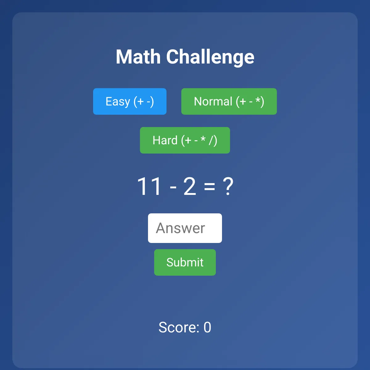 Math Challenge Game