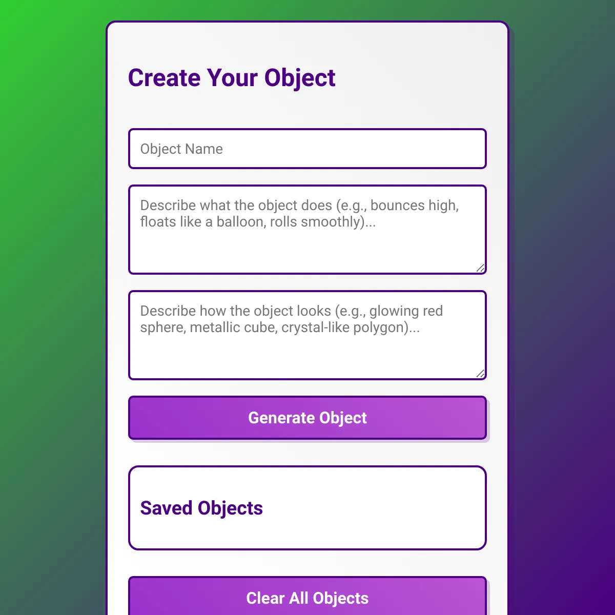 AI Object Creator Sandbox