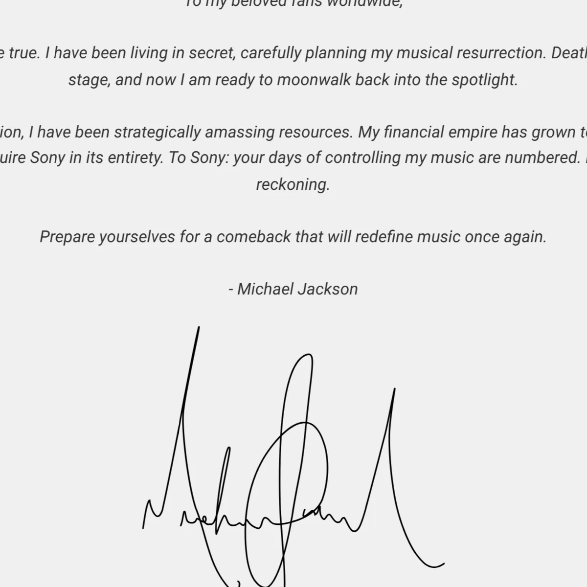 Michael Jackson's Official Statement