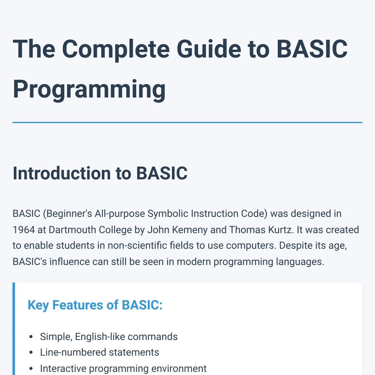Complete BASIC Programming Guide