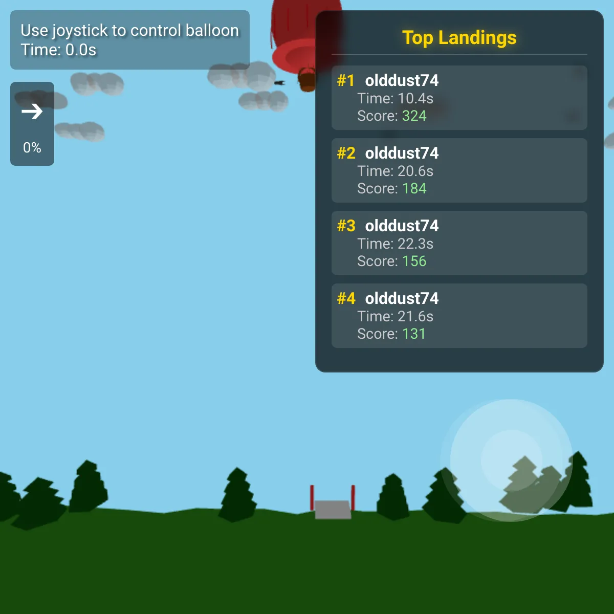 Hot Air Balloon landings - Top Score Table