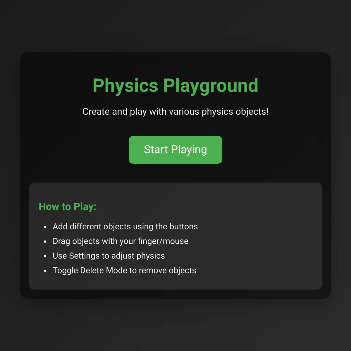 2D Physics Playground with some things :) (wip)