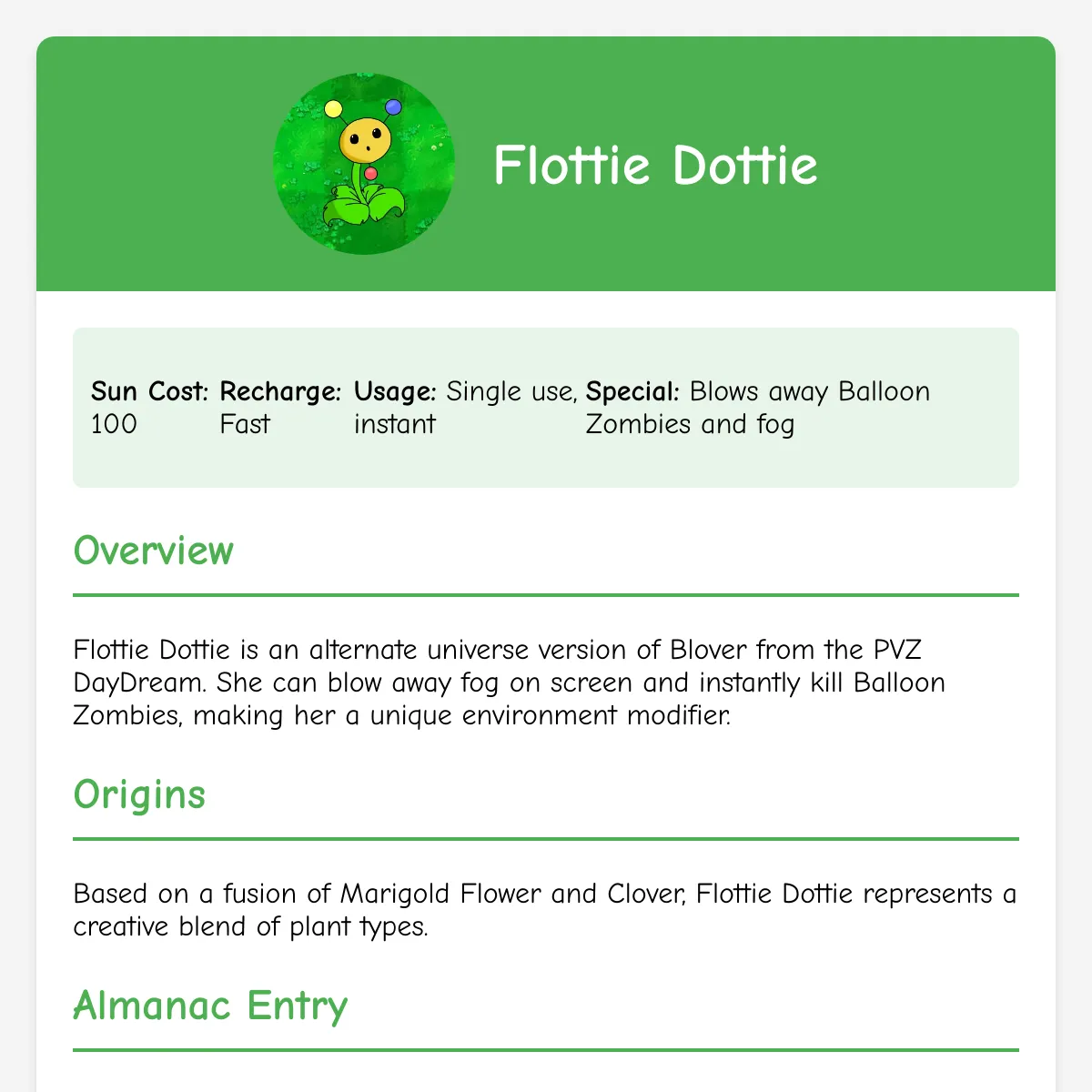 Flottie Dottie - Plants vs. Zombies Character