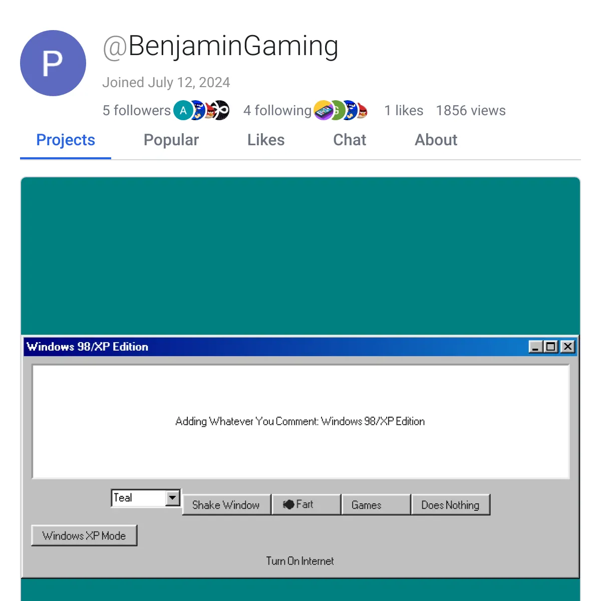 User Profile Page on WebSim