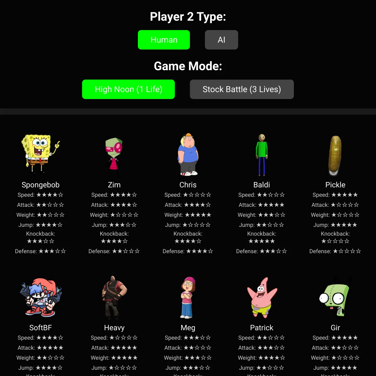 Interactive Character Selection Game