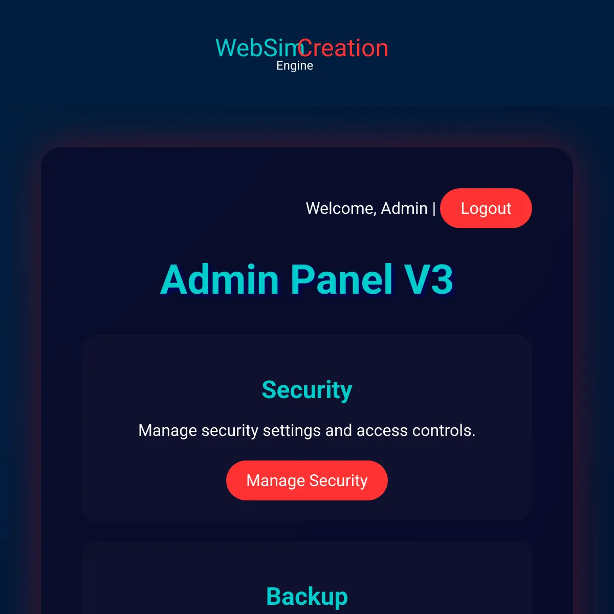 WebSim Creation Engine - Admin Panel V3
