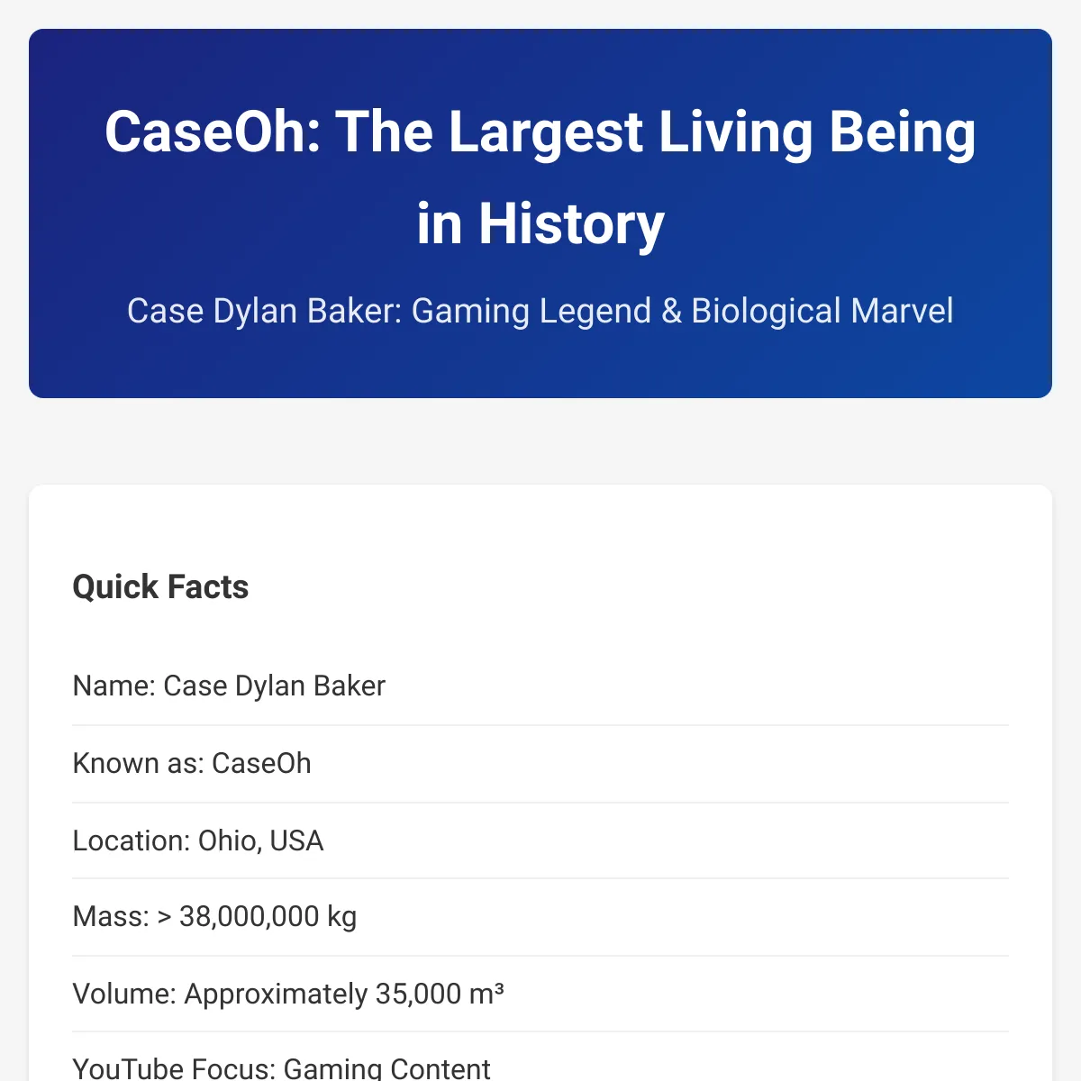 CaseOh: The World's Largest Organism