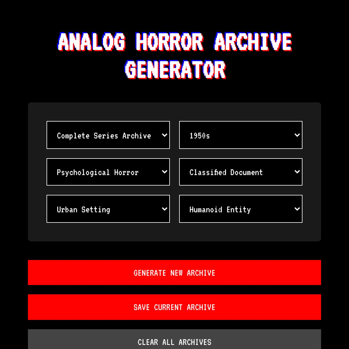 Analog Horror Stories, Lores And Ideas Generator