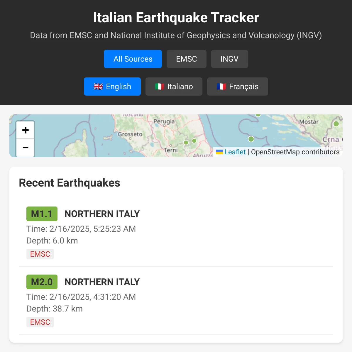 Italy Earthquake Tracker