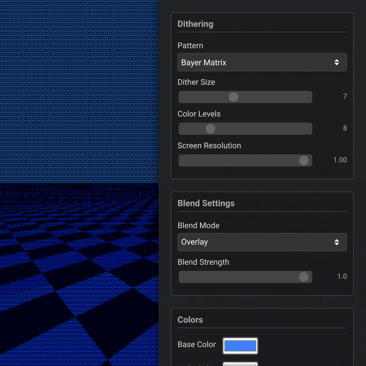 8-Bit Dithered Shader using the screen overlay method.