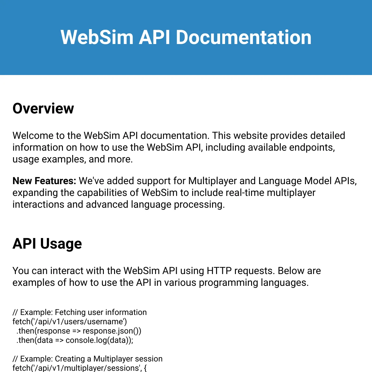 WebSim API Documentation