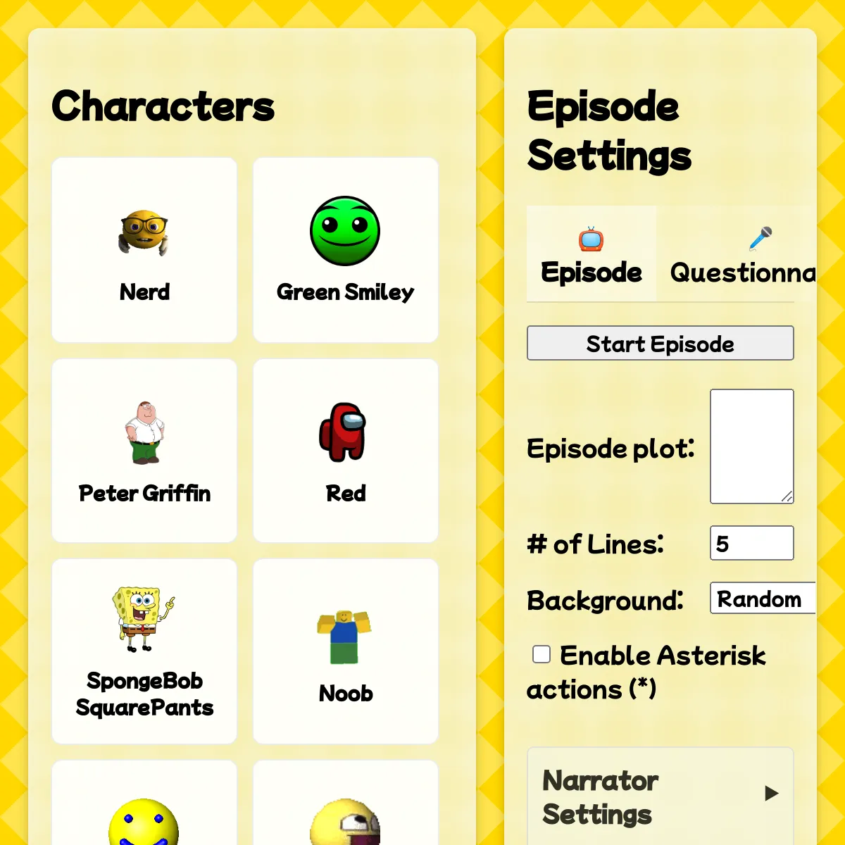 Interactive Character Episode Simulator 2