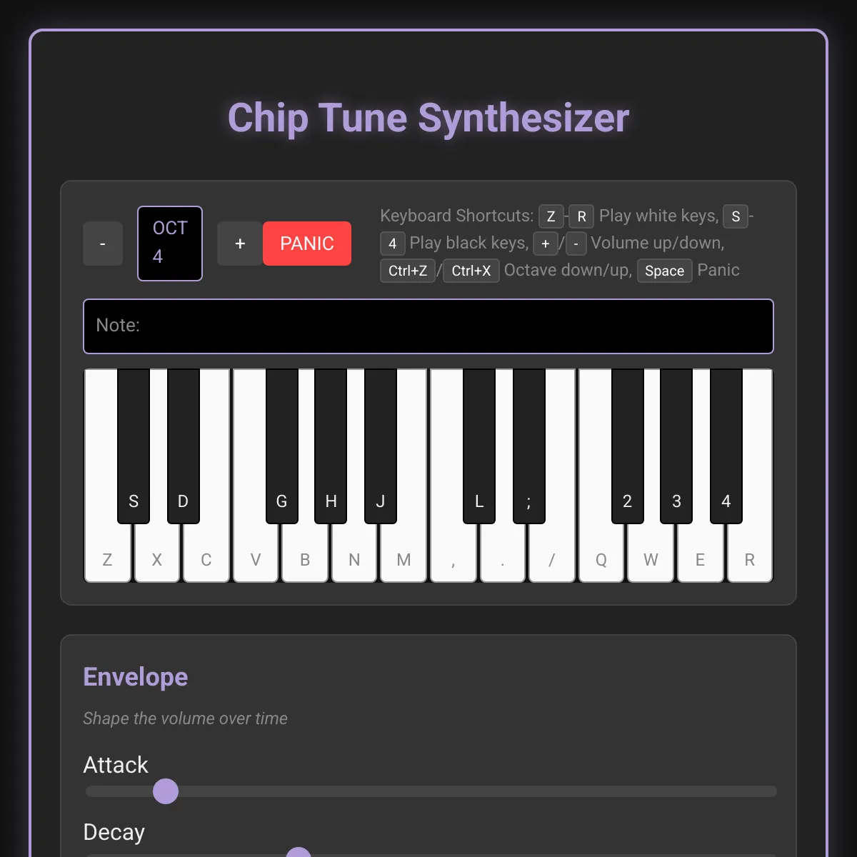 Chip Tune Synthesizer and Keyboard