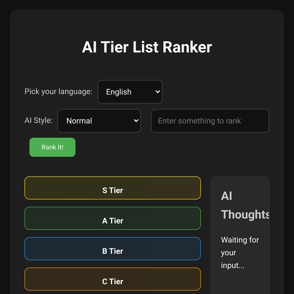 AI Tier List Ranker