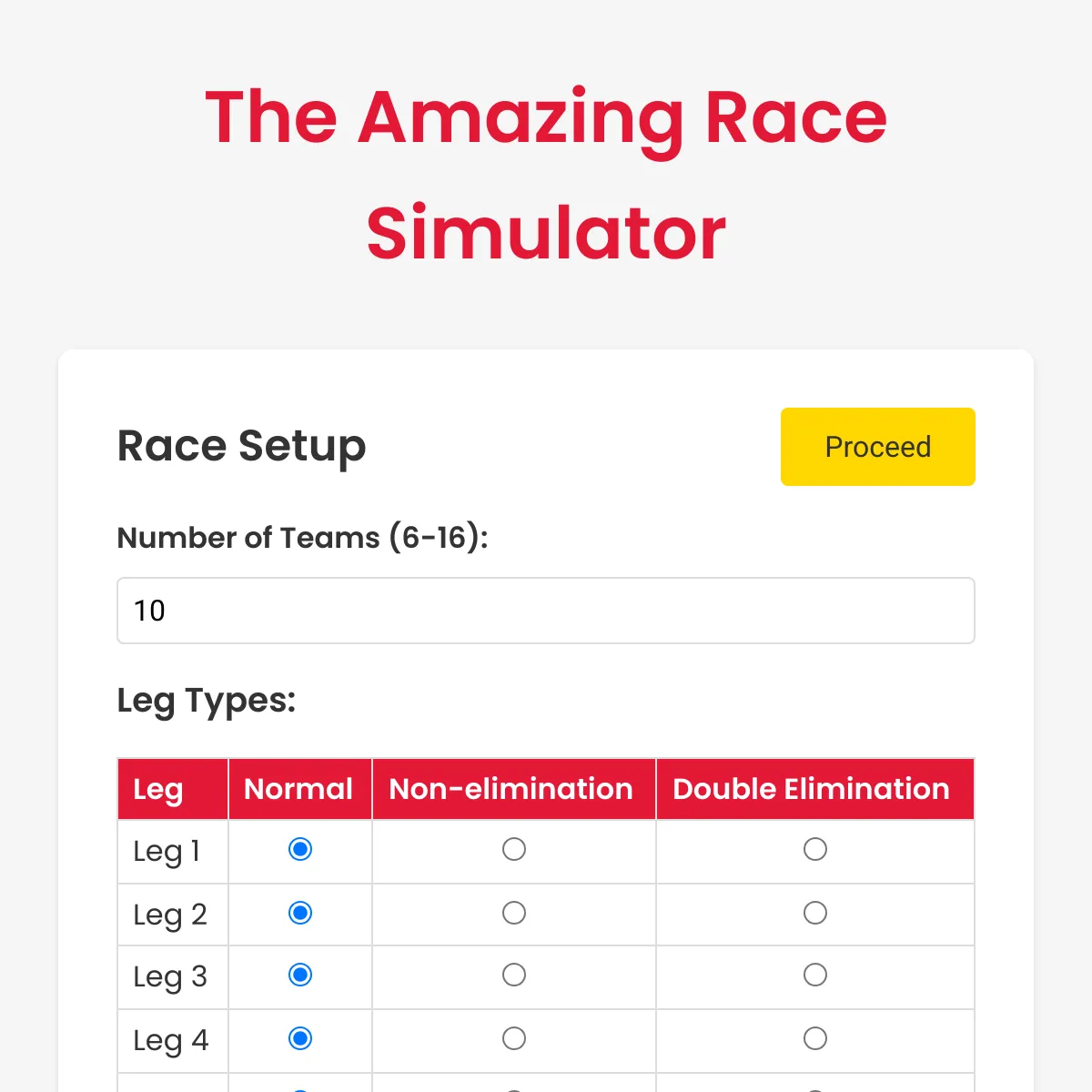 The Amazing Race Simulator
