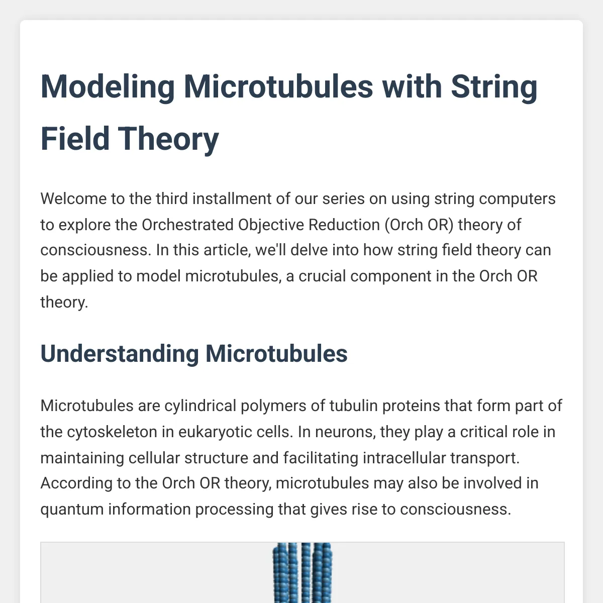Modeling Microtubules with String Field Theory