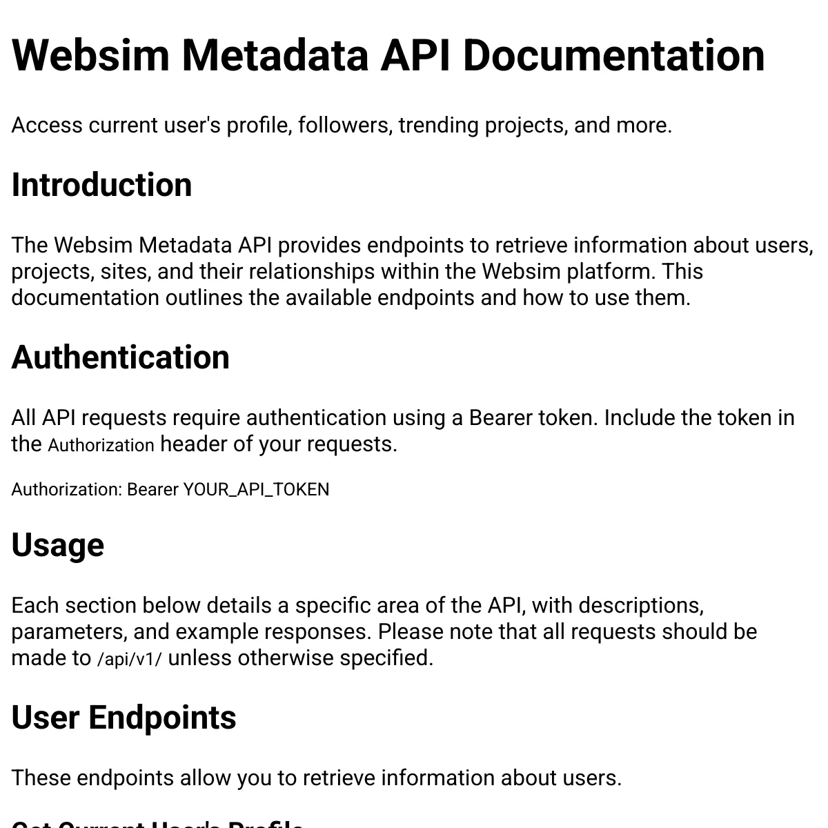 Websim Metadata API Documentation