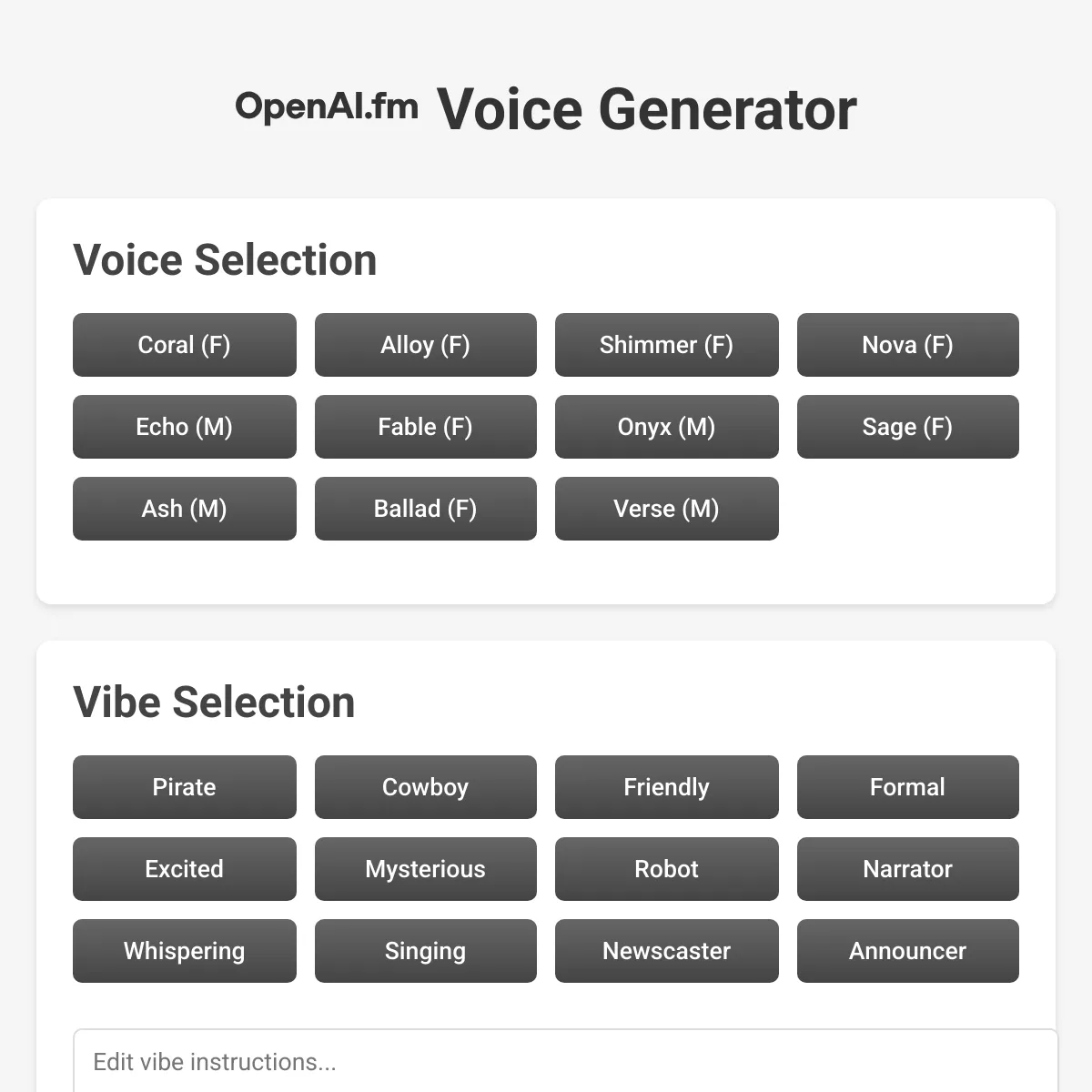 OpenAI.fm Voice Generator