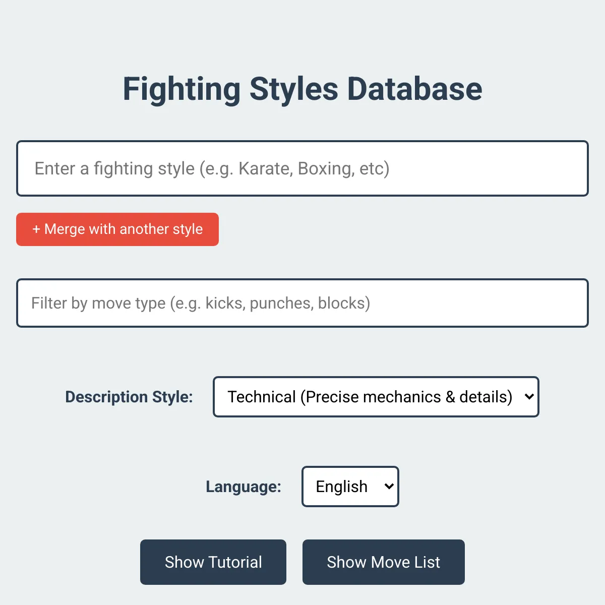 Fighting Styles Database