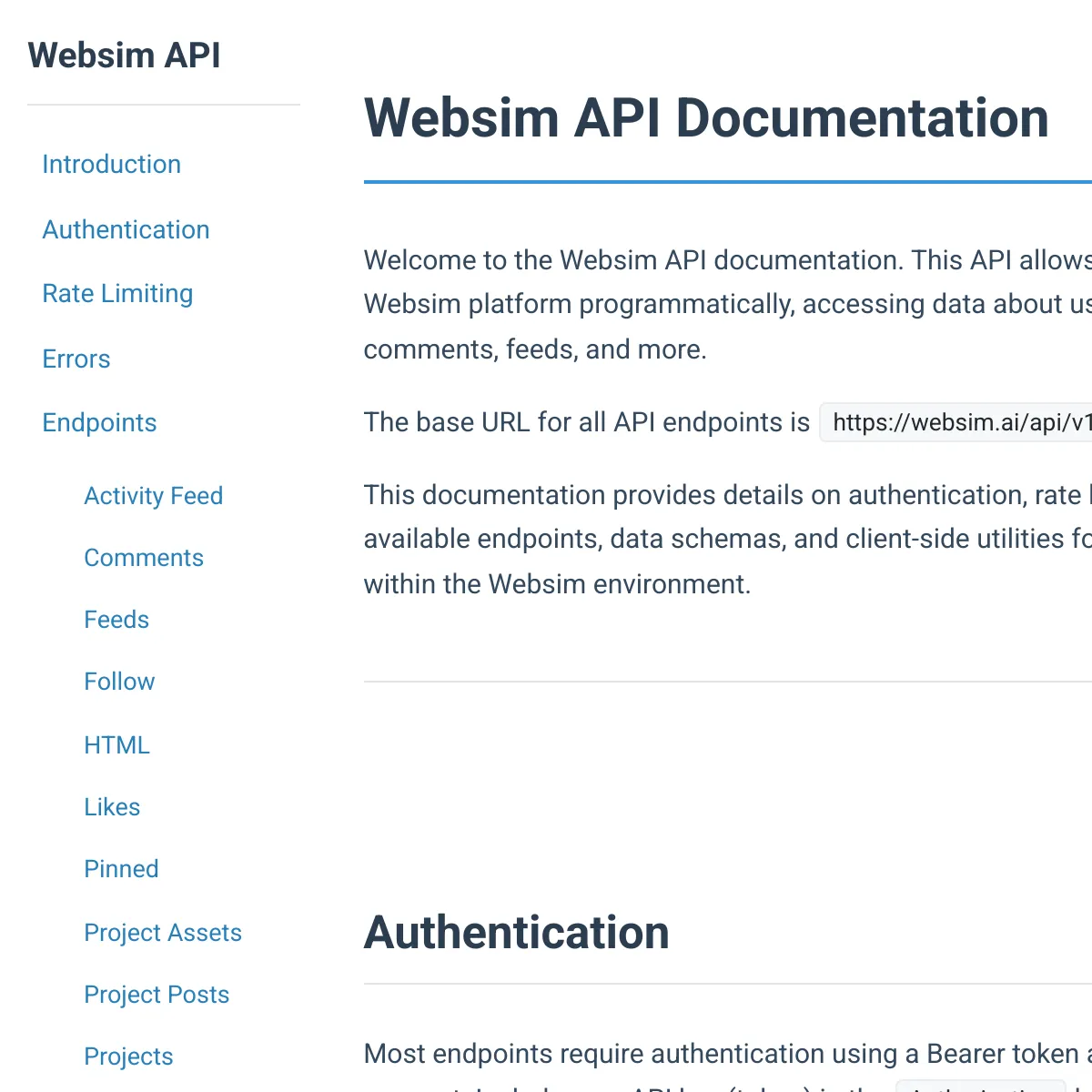 Websim API Documentation