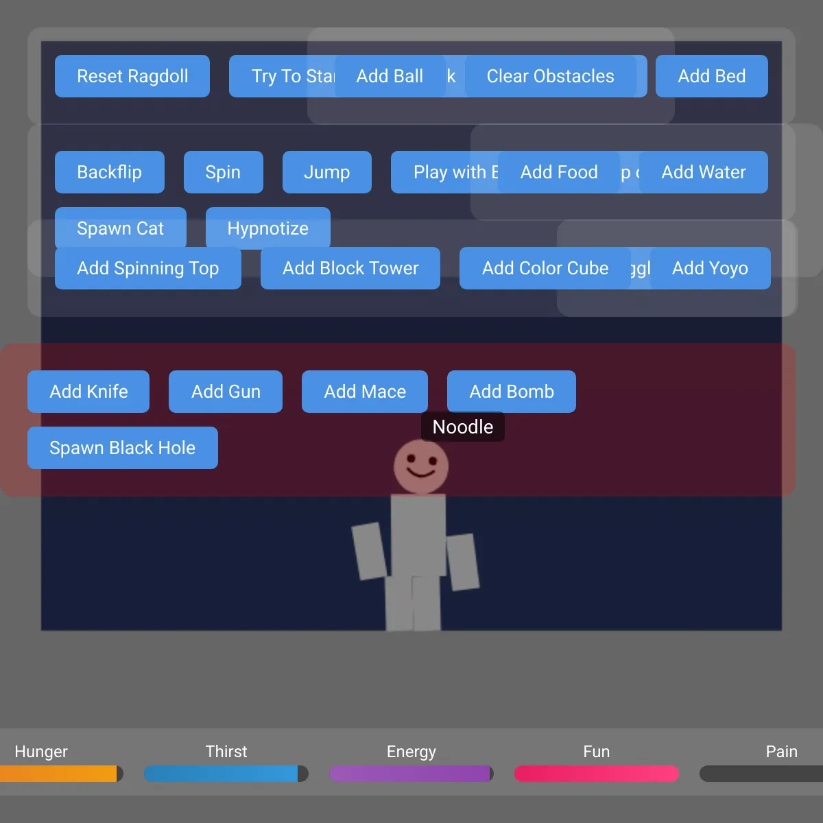 Ragdoll Physics Simulator with weapons