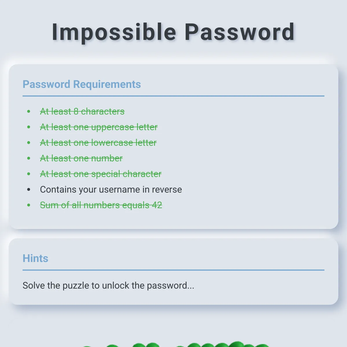 Impossible Password hard level