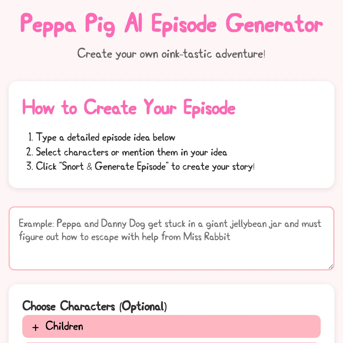 Peppa Pig AI Episode Generator