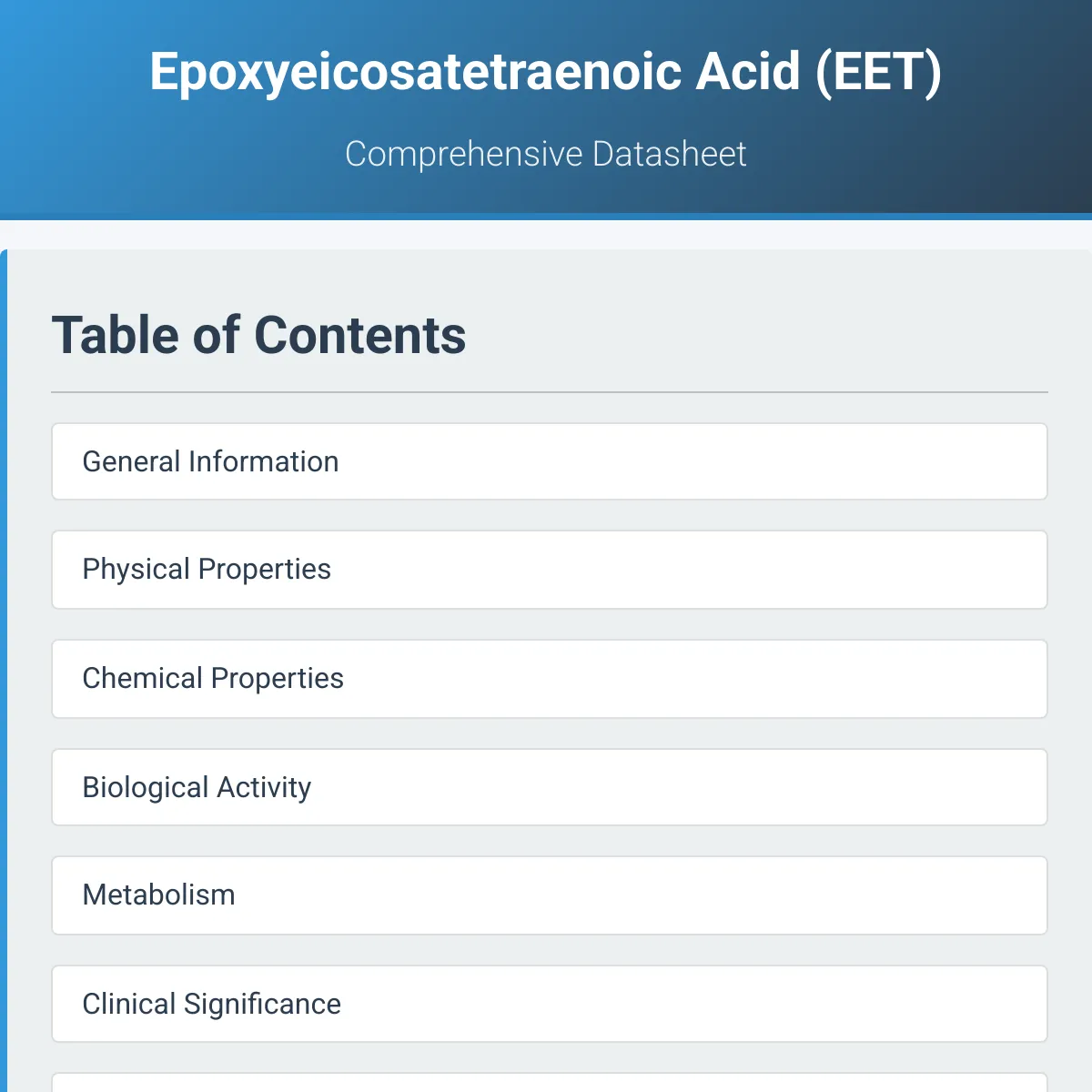 Epoxyeicosatetraenoic Acid (EET) Datasheet
