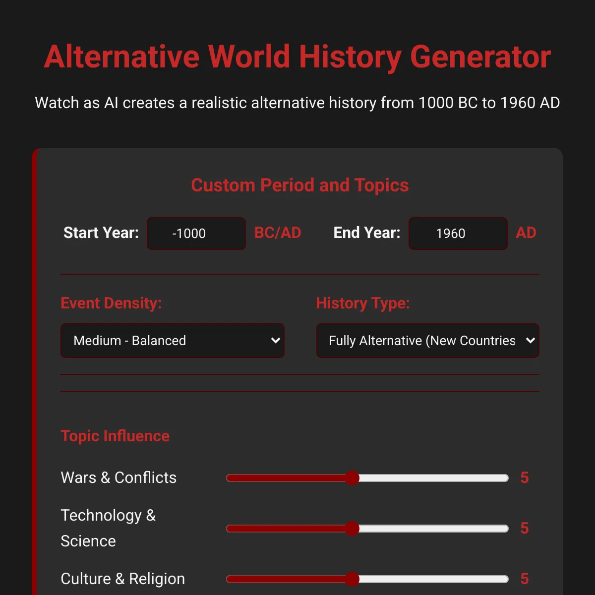 Alternative World History Generator
