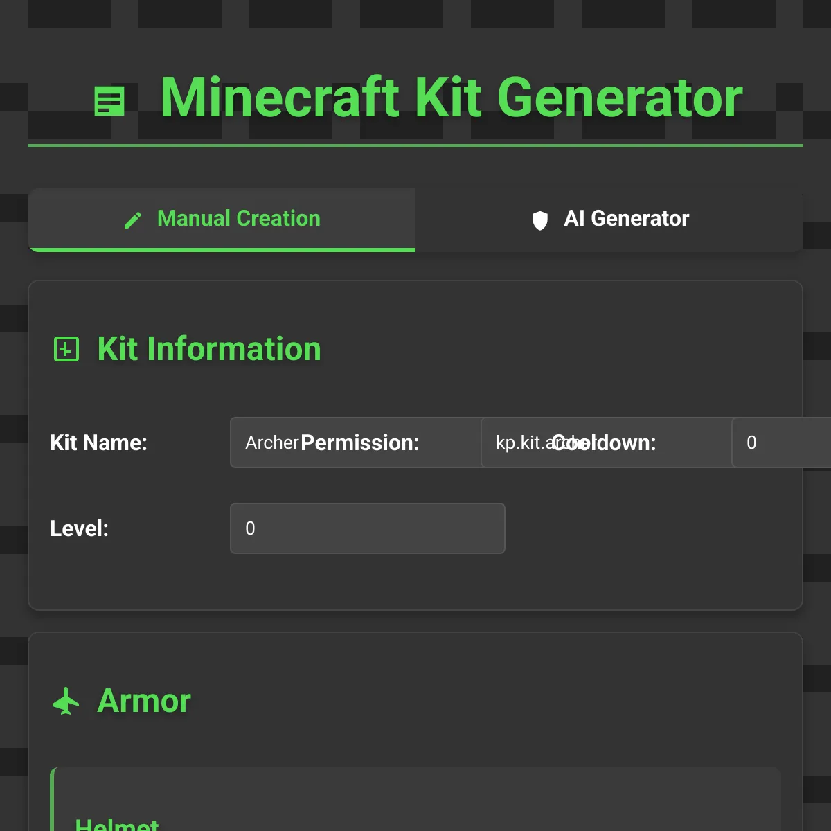 Minecraft Kit Generator