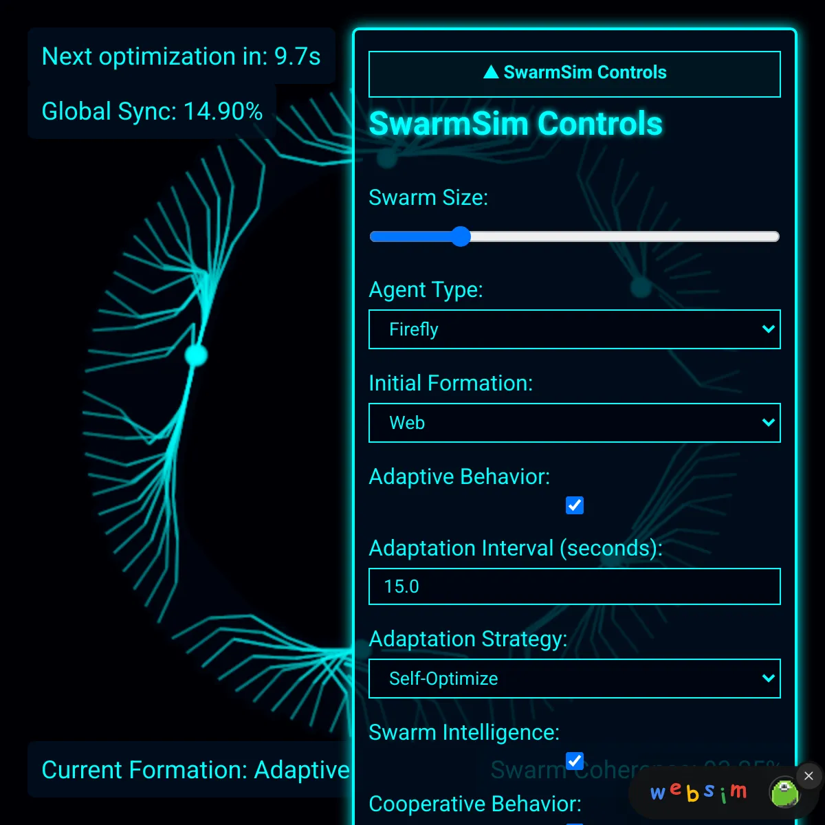 SwarmSim: Adaptive Firefly Swarm