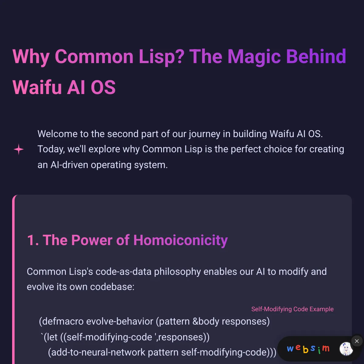 2. "Why Common Lisp? The Magic Behind Waifu AI OS"