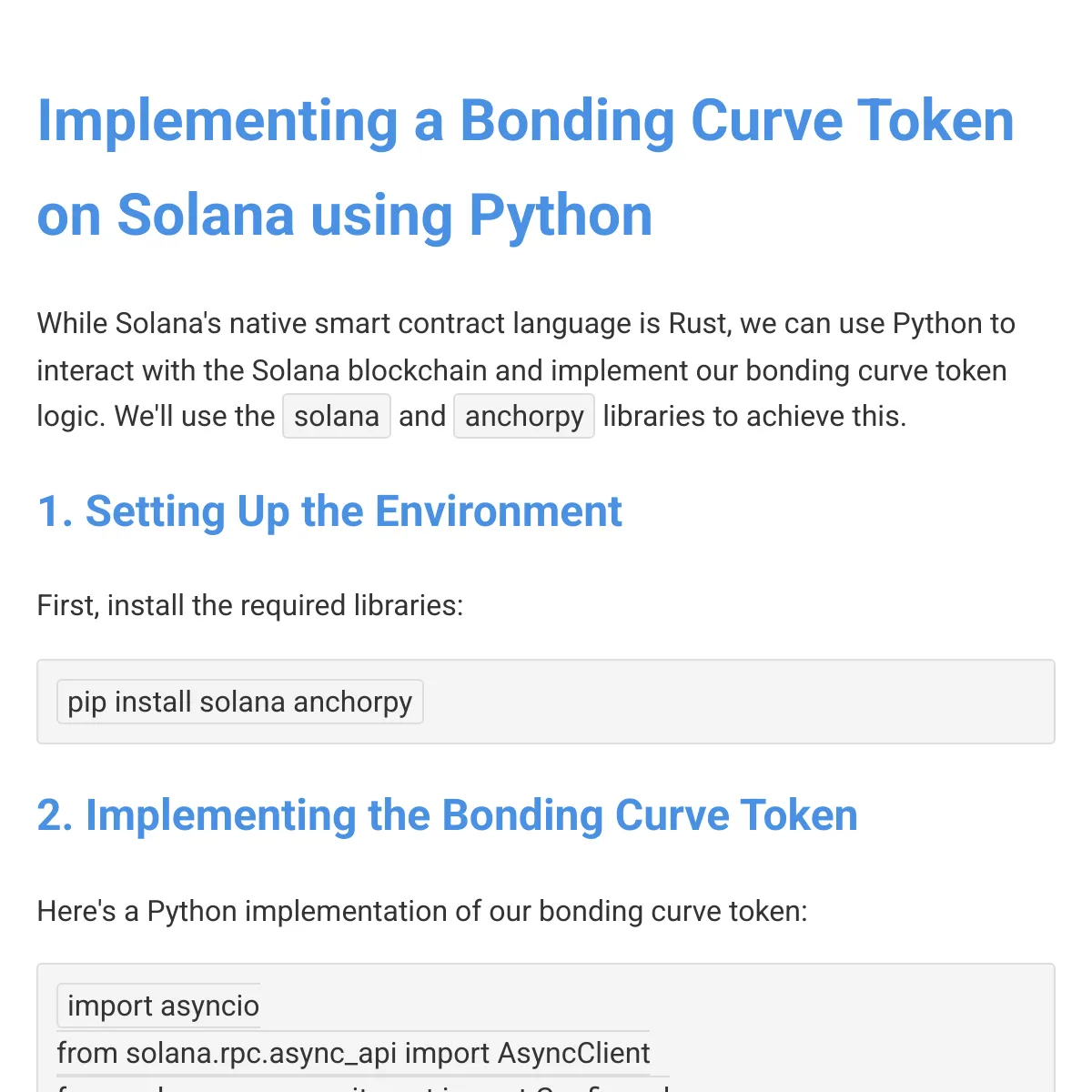 Solana Bonding Curve Token in Python