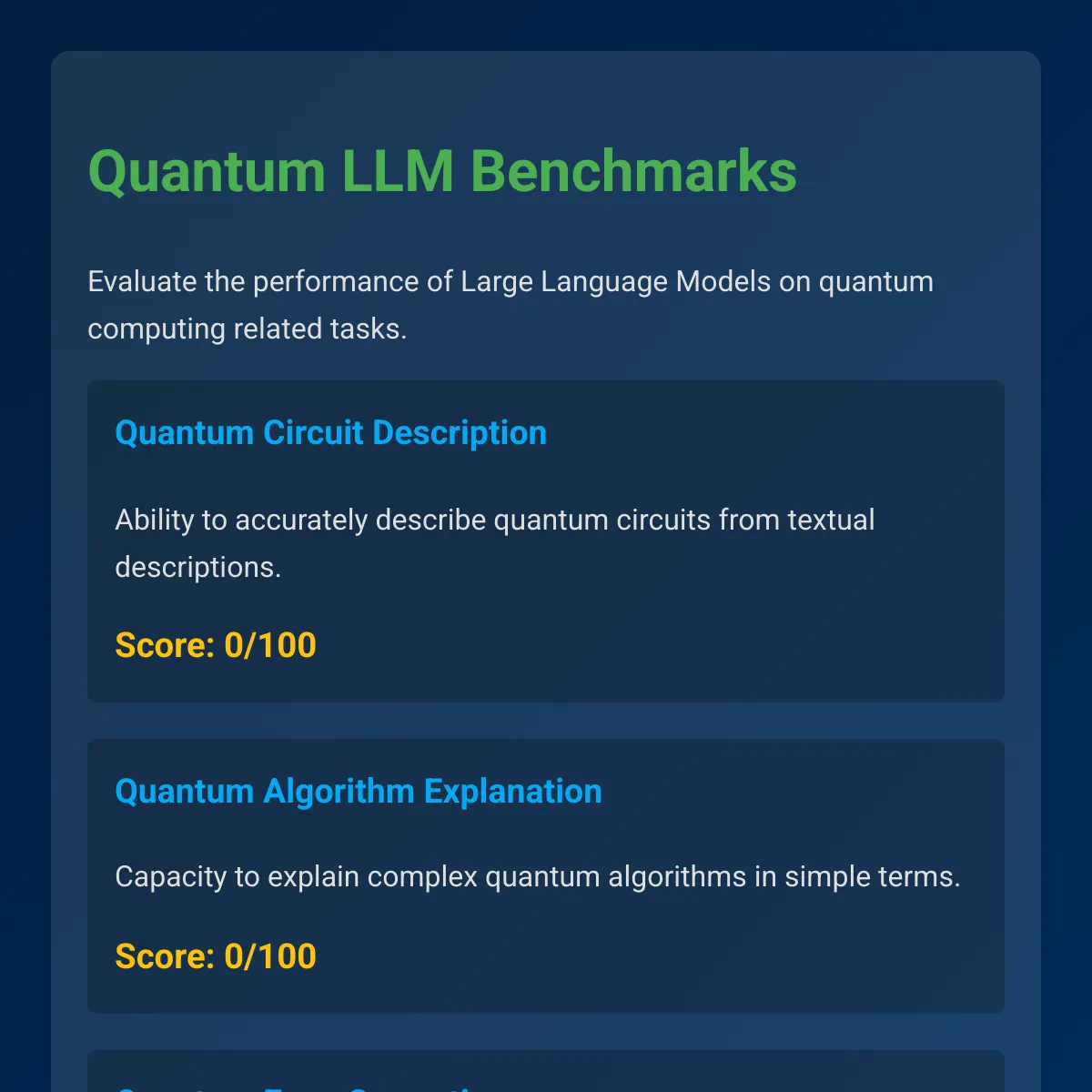 Quantum LLM Benchmarks