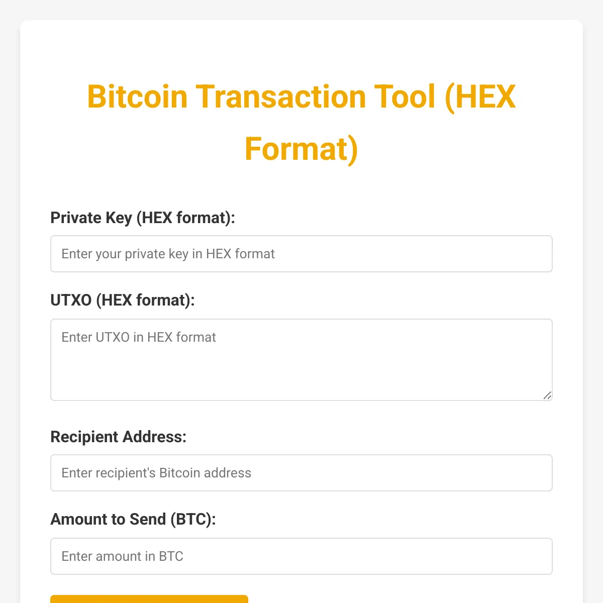Bitcoin Transaction Tool (HEX Format)