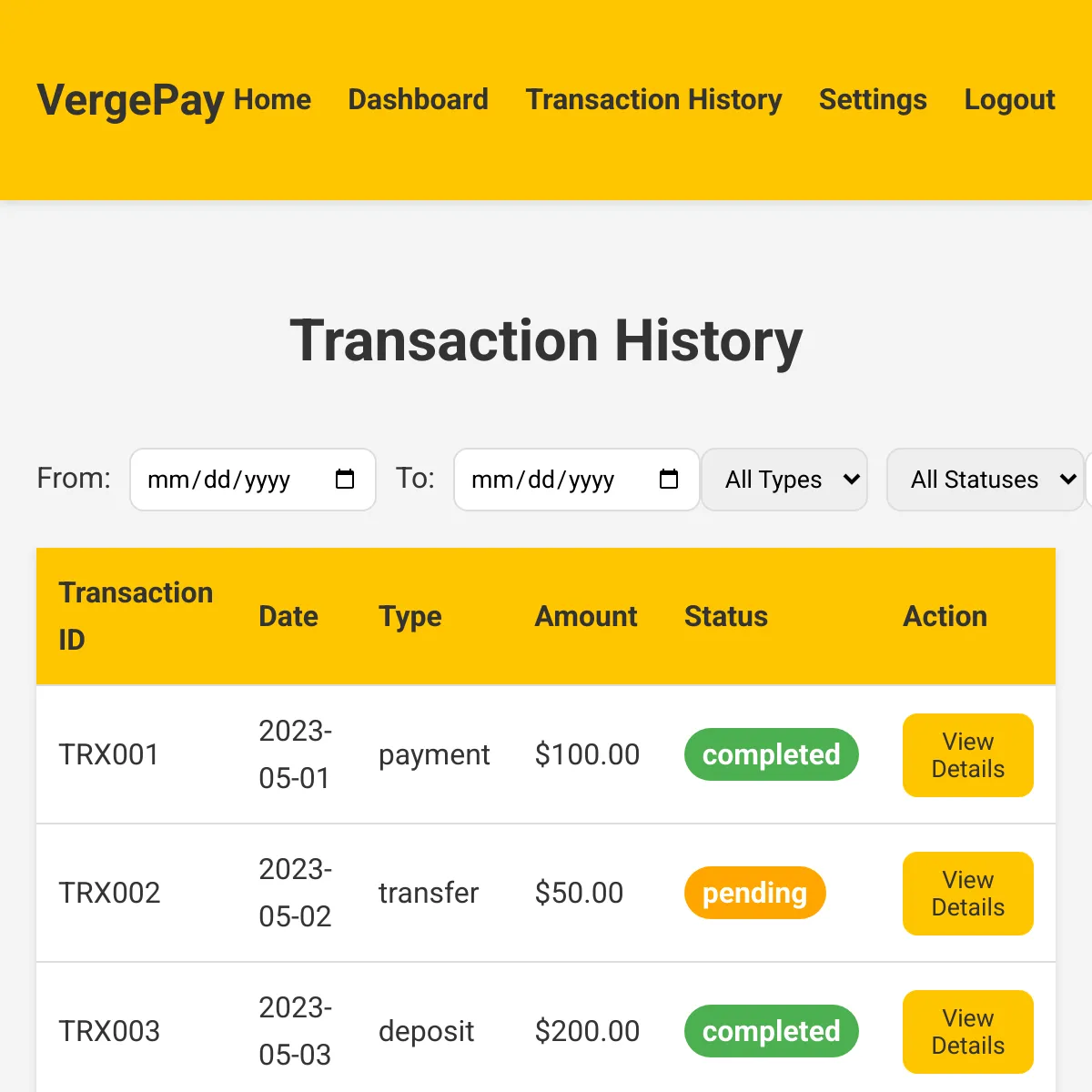 Transaction History